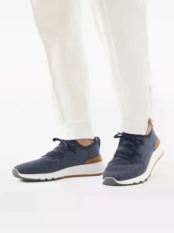 Brunello Cucinelli Knitted Lace-up Sneakers - Blue