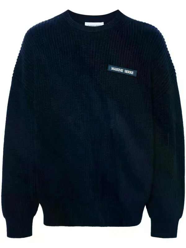 MARINE SERRE Navy Merino Wool Logo Patch Sweater