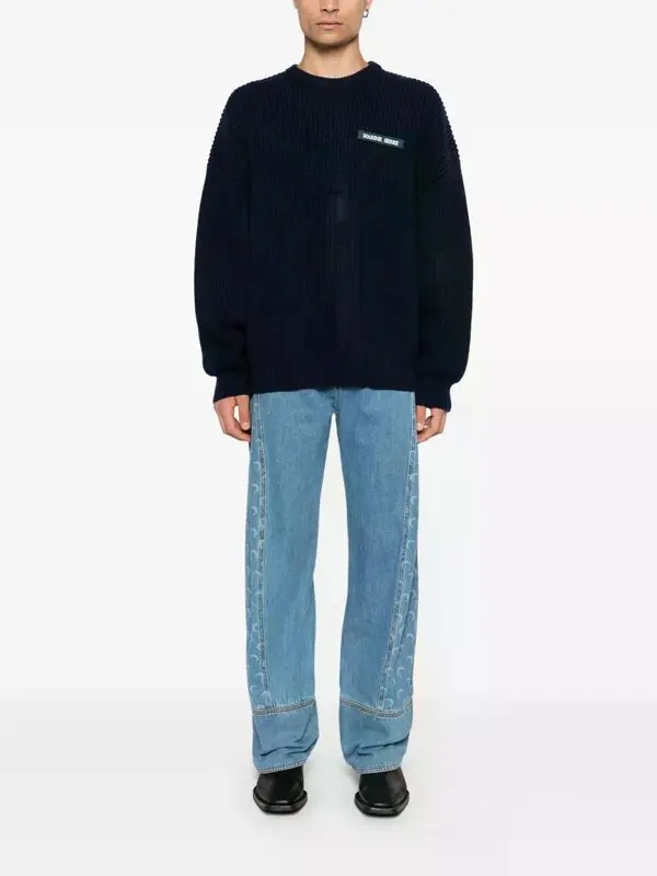 MARINE SERRE Navy Merino Wool Logo Patch Sweater