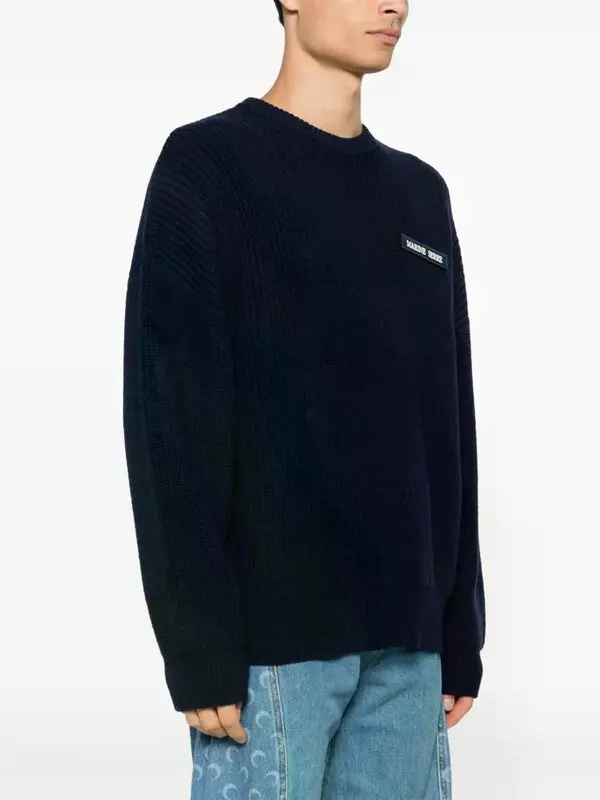 MARINE SERRE Navy Merino Wool Logo Patch Sweater