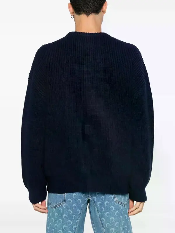 MARINE SERRE Navy Merino Wool Logo Patch Sweater