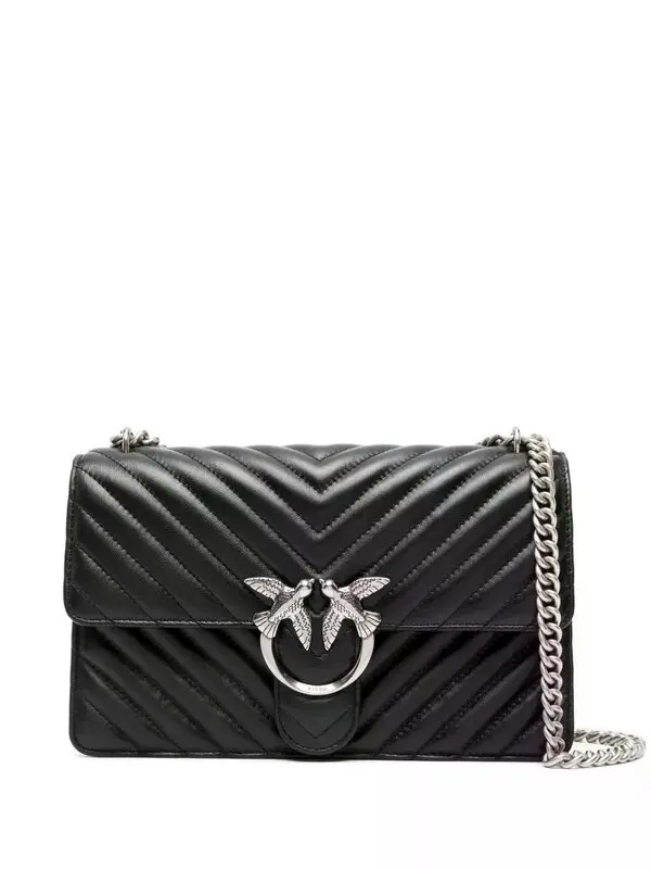Pinko Medium Love Bag One Shoulder Bag In Quilted Nappa Leather With Chevron Pattern - Black