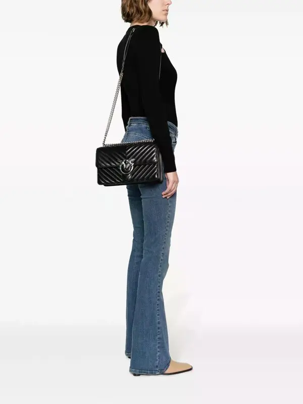 Pinko Medium Love Bag One Shoulder Bag In Quilted Nappa Leather With Chevron Pattern - Black