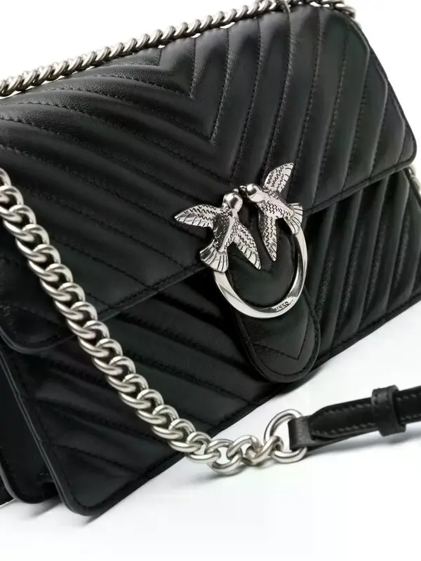 Pinko Medium Love Bag One Shoulder Bag In Quilted Nappa Leather With Chevron Pattern - Black