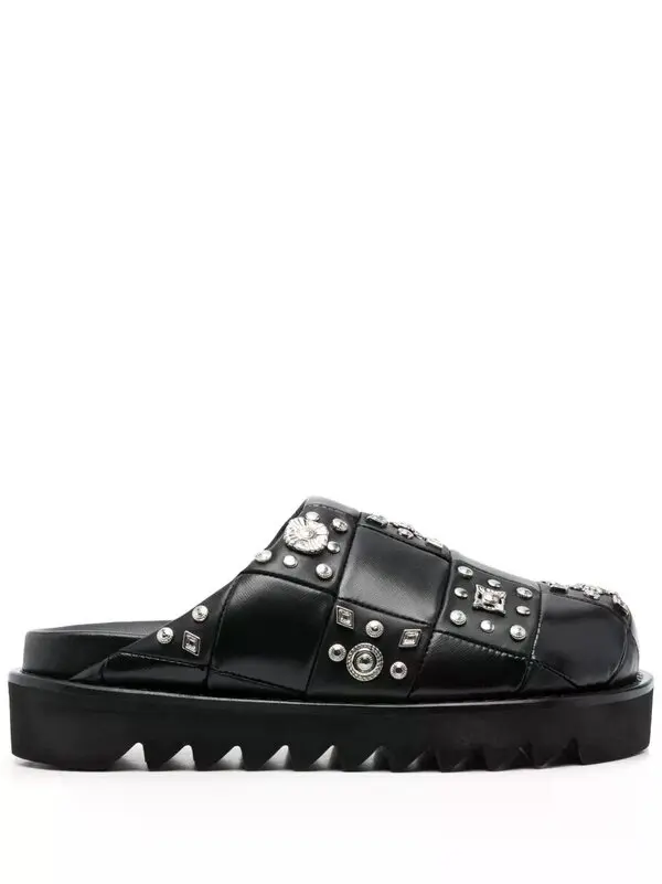 Toga Stud-embellished Leather Clogs - Black