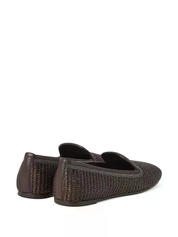 Brunello Cucinelli Interwoven-design Slippers With Monili Chain Detail