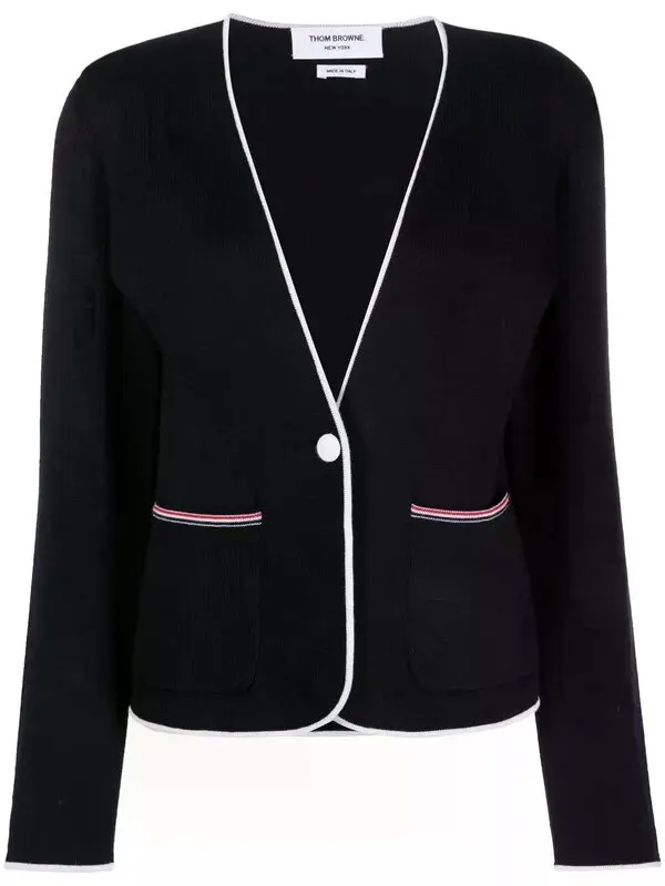 Thom Browne Contrasting-trim Collarless Jacket - Blue