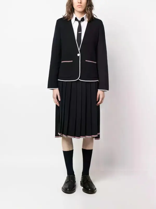 Thom Browne Contrasting-trim Collarless Jacket - Blue
