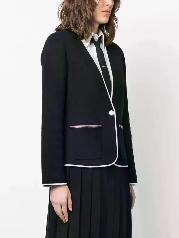 Thom Browne Contrasting-trim Collarless Jacket - Blue