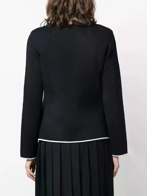 Thom Browne Contrasting-trim Collarless Jacket - Blue