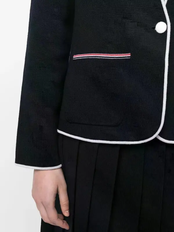 Thom Browne Contrasting-trim Collarless Jacket - Blue