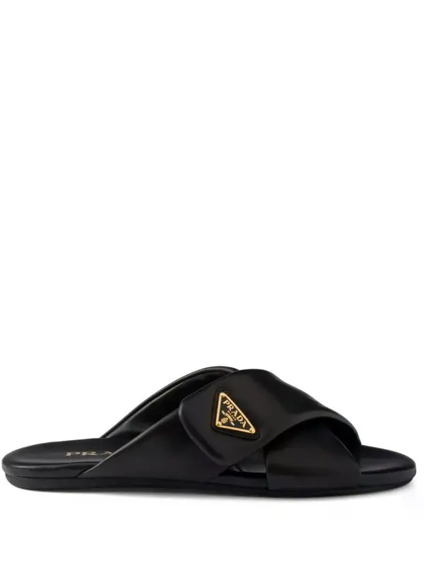 Prada Padded Nappa Leather Slides - Black