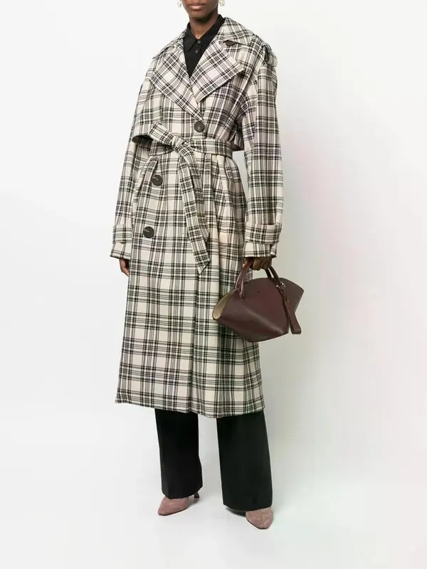 Sportmax Check-pattern Virgin Wool Belted Coat