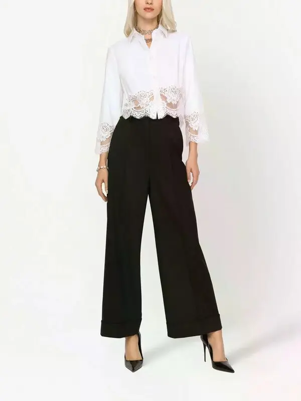 Dolce & Gabbana Lace-insert Crop Poplin Shirt