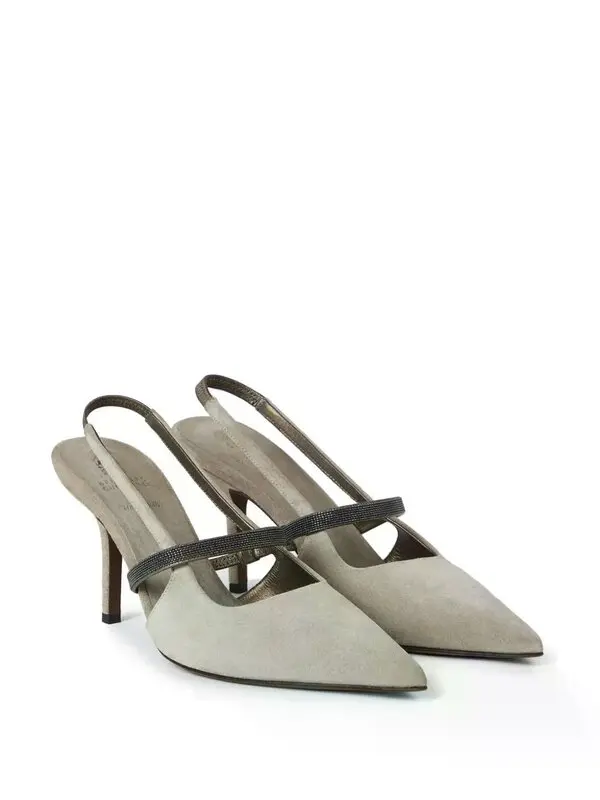 Brunello Cucinelli 80mm Slingback Suede Pumps