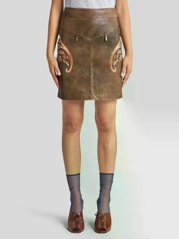 Etro Leather Skirt With Floral Appliqu