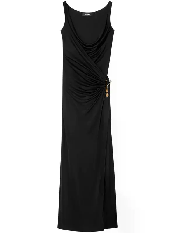 Versace Gathered Gown With Safety Pin Detail - Black