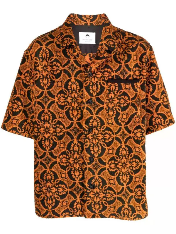 MARINE SERRE Oriental Towel-print.short-sleeve Shirt - Orange