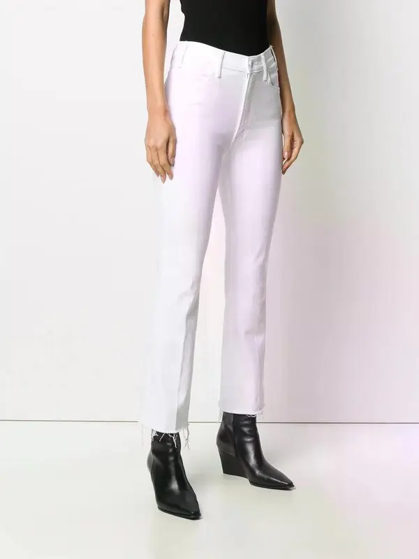 MOTHER The Hustler Frayed Bootcut Jeans - White
