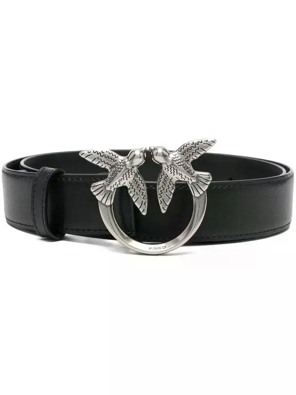 Pinko Love Berry Logo Plaque Leather Belt - Black