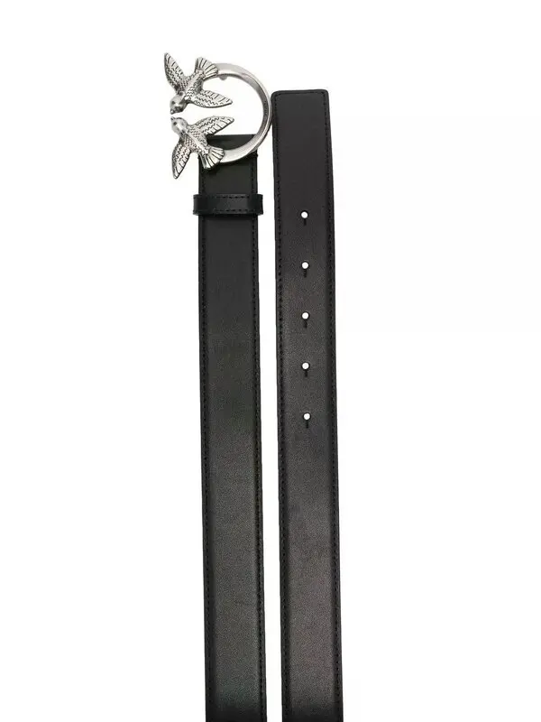 Pinko Love Berry Logo-plaque Leather Belt - Black