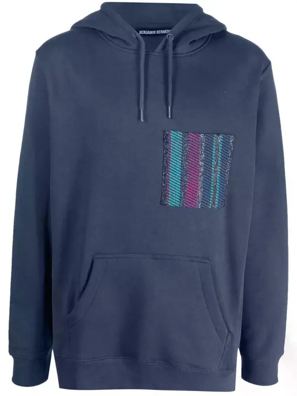 BENJAMIN BENMOYAL Striped-patch Organic-cotton Hoodie - Blue