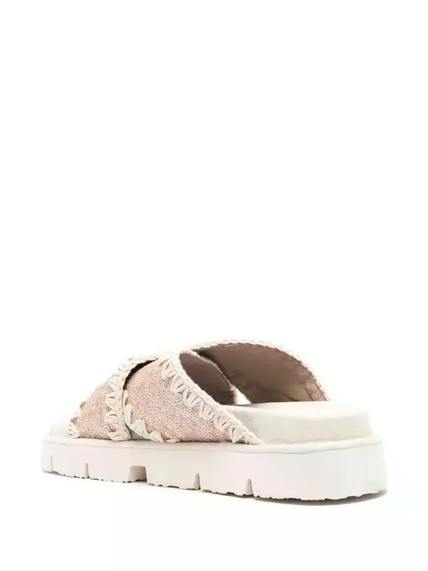 Mou Criss-cross Sequin Embellished Flatform Sandals - Pink