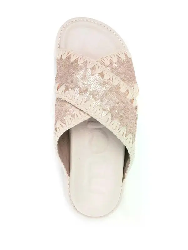 Mou Criss-cross Sequin Embellished Flatform Sandals - Pink