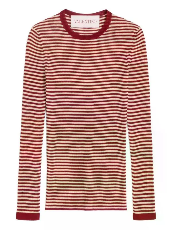 Valentino Garavani Striped Silk Crew Neck Long Sleeve Top