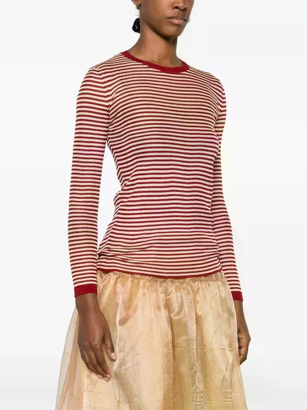 Valentino Garavani Striped Silk Crew Neck Long Sleeve Top