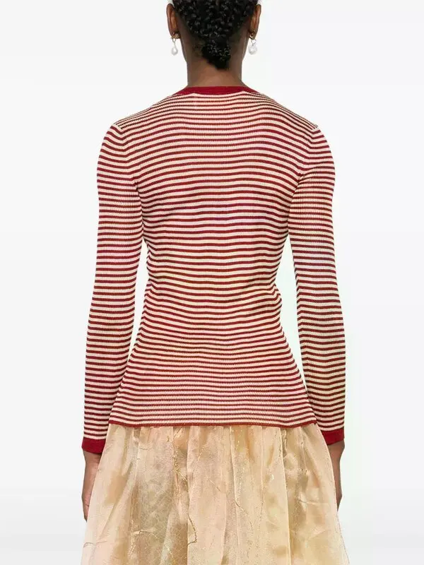 Valentino Garavani Striped Silk Crew Neck Long Sleeve Top