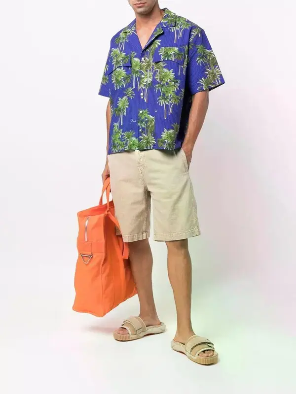 Rhude Palm-tree Print Green Shirt - Blue