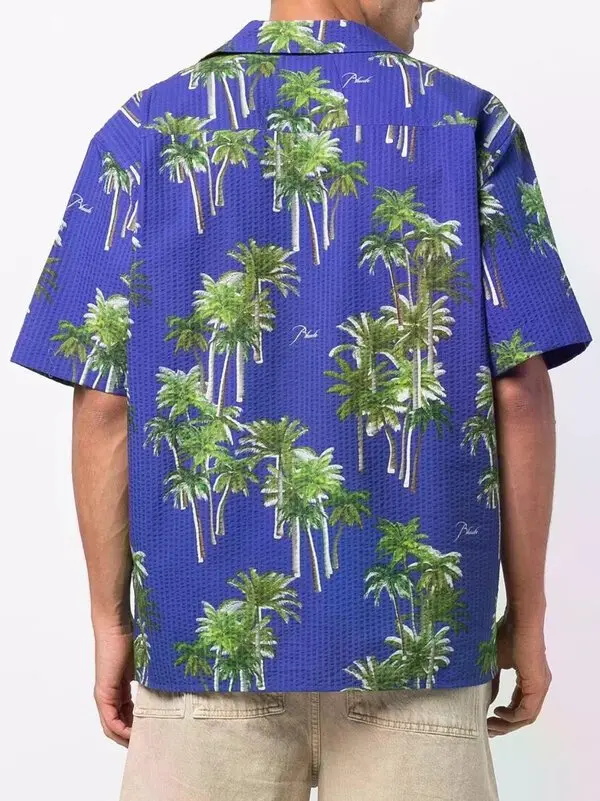 Rhude Palm-tree Print Green Shirt - Blue