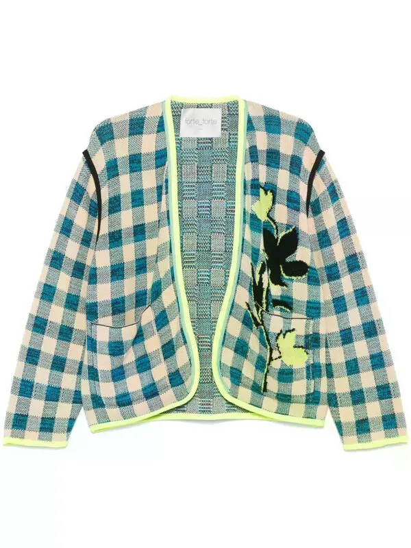 FORTE_FORTE Checked Cardigan - Blue