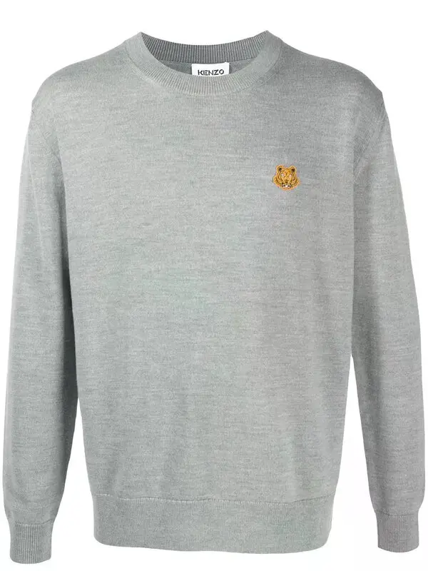 Kenzo Tiger Embroidered Crew Neck Jumper - Grey