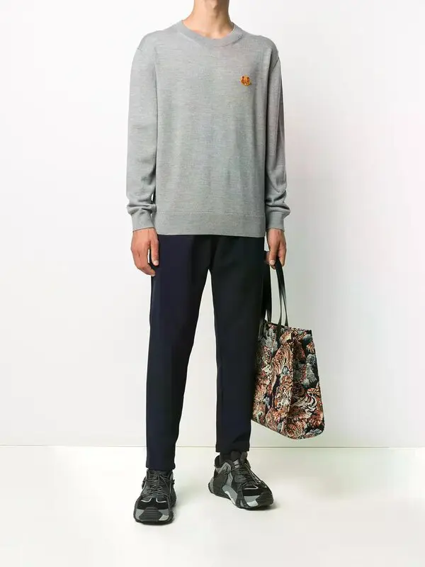 Kenzo Tiger Embroidered Crew Neck Jumper - Grey