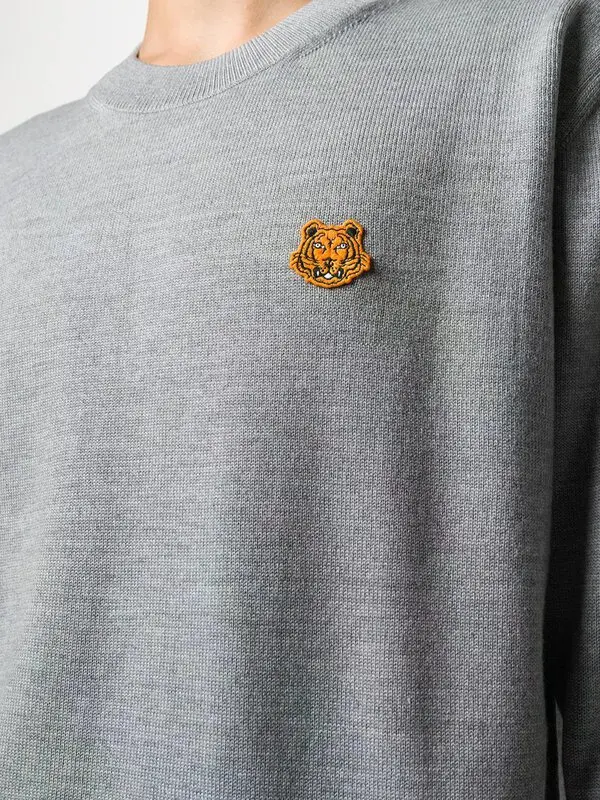 Kenzo Tiger Embroidered Crew Neck Jumper - Grey