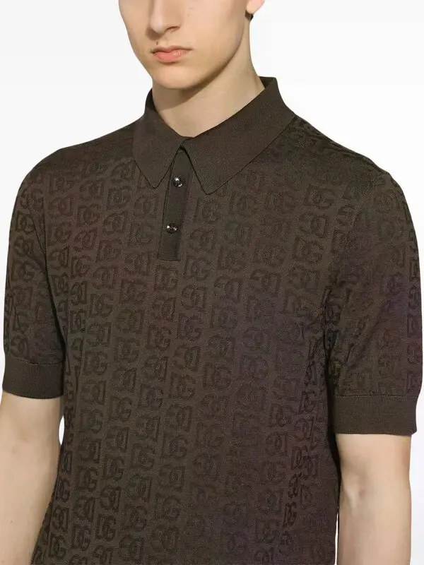 Dolce & Gabbana Monogram-jacquard Silk Polo Shirt