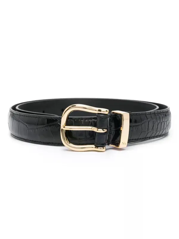 NILI LOTAN Crocodile-effect Patent-leather Belt - Black