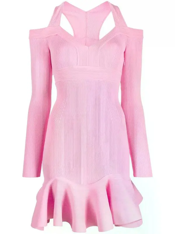 Alexander McQueen V-neck Knitted Mini Dress - Pink