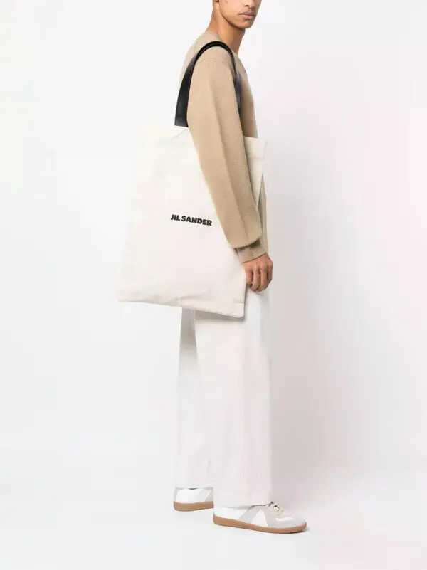 JIL SANDER Logo-print Linen Tote Bag - Neutrals