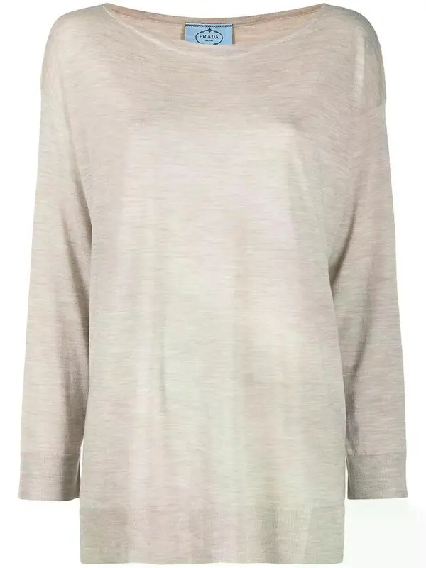 Prada Beige Virgin Wool Mélange Effect Long Sleeve T-shirt