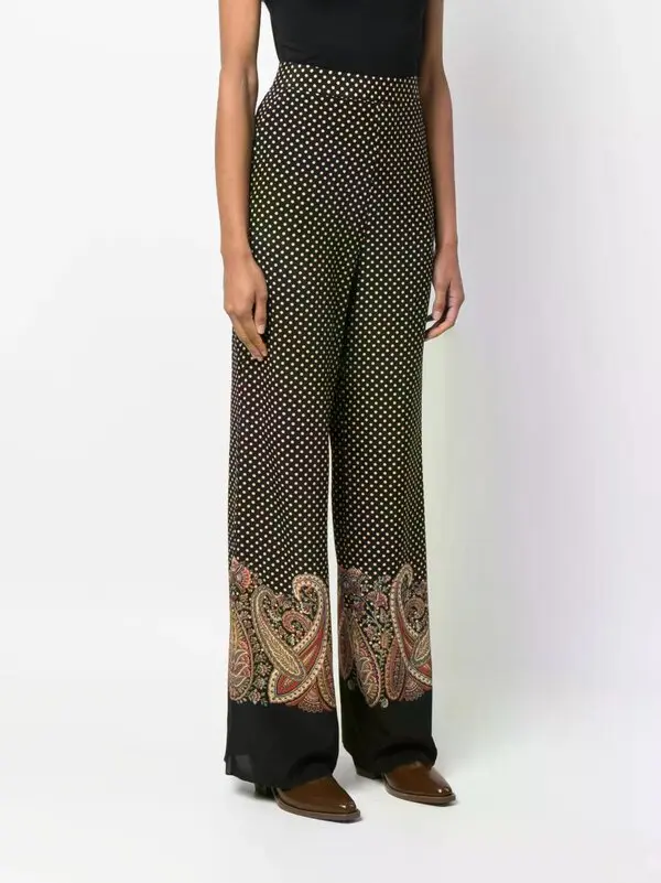 Etro Paisley Print Silk Wide-leg Trousers