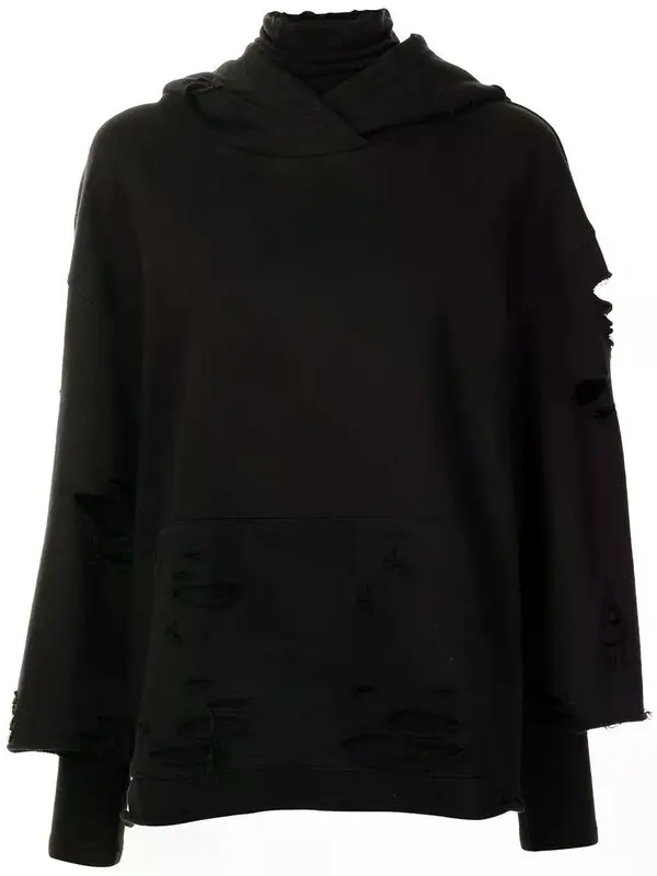 Goen.j Distressed Layered Hoodie - Black