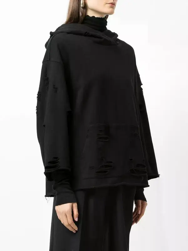Goen.j Distressed Layered Hoodie - Black