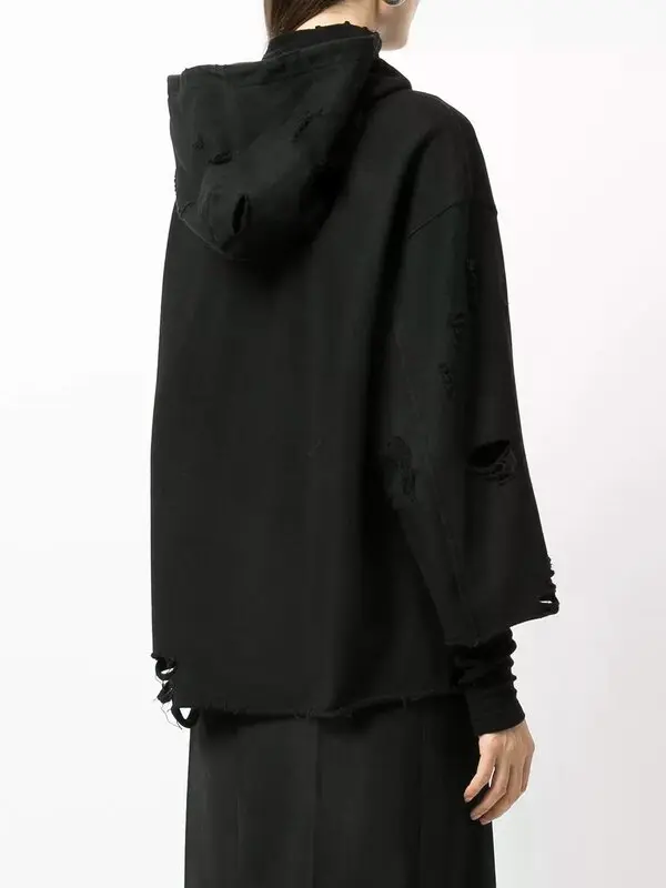 Goen.j Distressed Layered Hoodie - Black