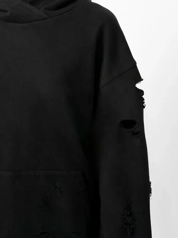 Goen.j Distressed Layered Hoodie - Black