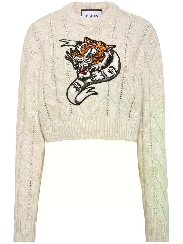 Philipp Plein Tattoo Cropped Wool Jumper - Neutrals
