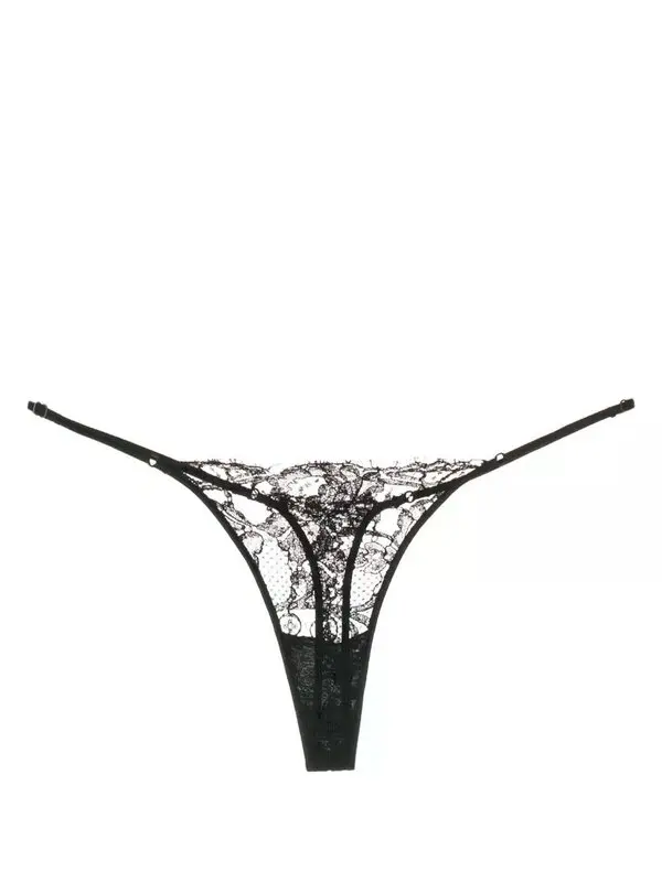 Kiki De Montparnasse Sheer Lace-detail Cotton Thong - Black