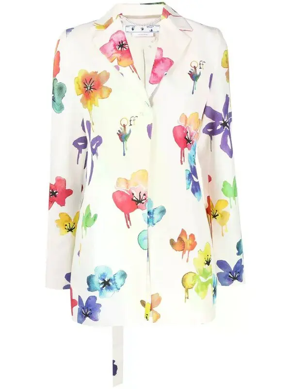 Off-White Floral-print Single-breasted Blazer - Neutrals